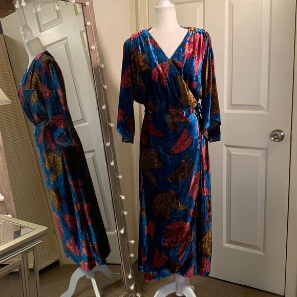 Anthropologie | Dresses | Farm Rio Velvet Wrap Dress Anthropologie ...
